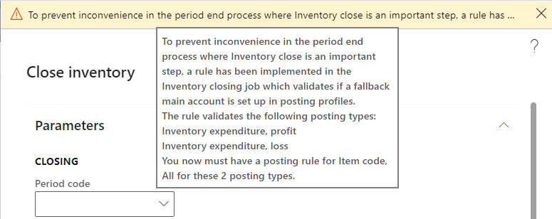 Inventory Closing – Fallback Main Account – Rule