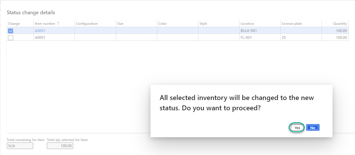 How to change the Inventory Status of the Items in a Warehouse – D365 SCM