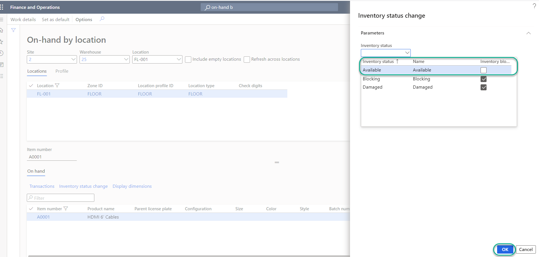 How to change the Inventory Status using On-hand by Location screen ...