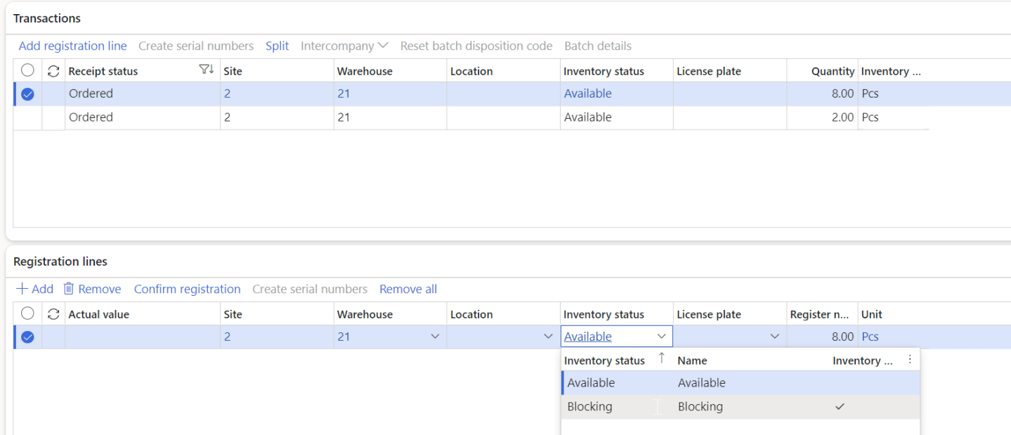 How to block inventory during product receipt for Basic Warehouses